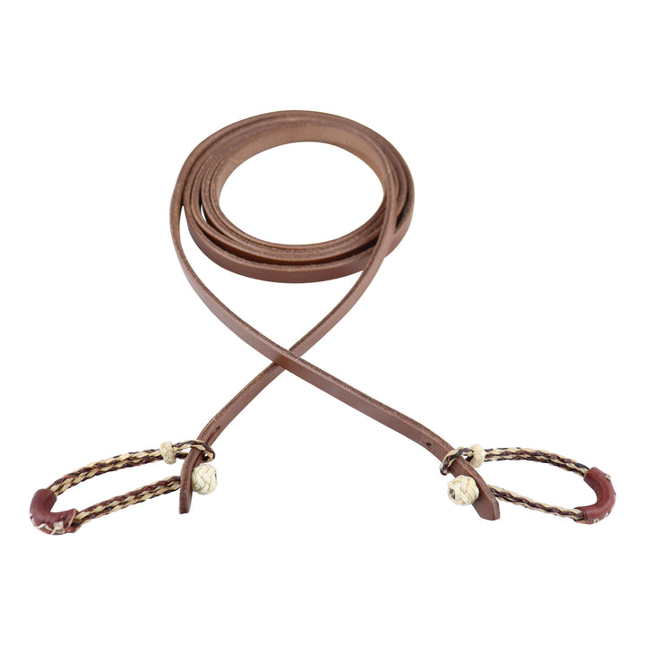 Smooth leather roping reins with rawhide braided quick change loop end ...
